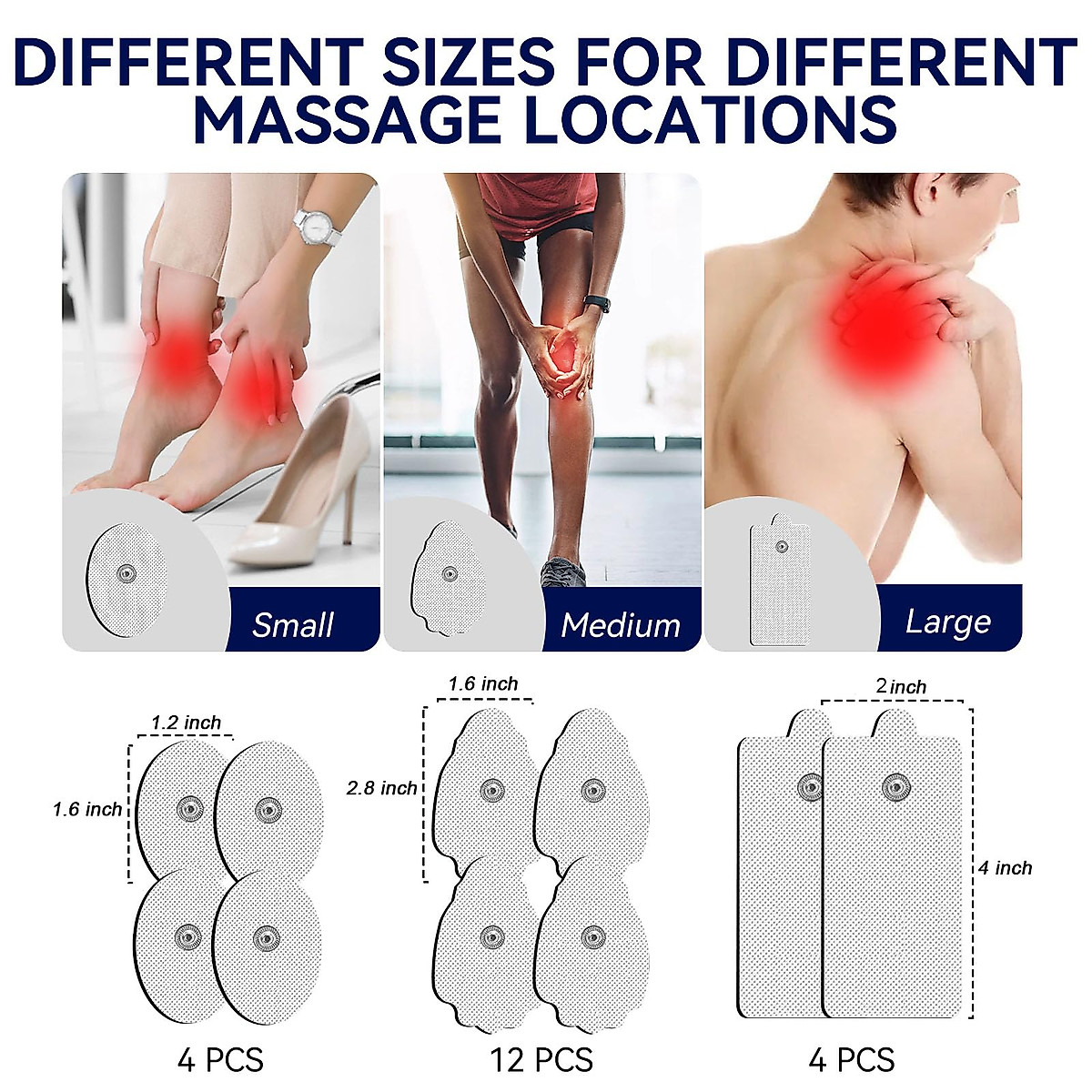 20 Packs Stronger Self-Adhesive Performance TENS Pads Compatible with MEDVICE, NURSAL, Belifu TENS Units, 3.5mm Snap Latex-Free TENS Unit Replacement Pads Electrode Patches Reuse More Than 50 Times