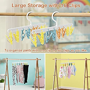 Baby Clothes Organizer Hangers with Clips, 360° Rotating Kids Pants Hangers, Space Saving, Vimiv Non-Slip Racks for Newborn Children Infant Toddler Towel Bib Sock Hangers w/16 Clips, 2 Pack Bulk