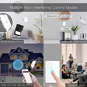 MoesGo 2nd Generation WiFi RF433 Smart Touch Wall Single Fire Smart Switch，No Neutral Wire Needed,Compatible with Smart Life/Tuya App, Works with Alexa and Google Home Single Pole 110V White 1 Gang