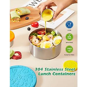 Stainless Steel Containers with Lids, 6 Pack Leakproof Stainless Steel Food Storage Containers, BPA Free, Metal Lunch Container Box, Nesting Snack Containers for Kids, Dishwasher Safe & Oven Safe