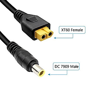 RIIEYOCA XT60 to DC 8mm Connector Adapter,XT60 Female to DC 7.9mm x 0.9mm Male 14AWG Power Cable,for Lipo Battery Pack Portable Power Station Solar Generator Portable Solar Panel(1M/3Ft)