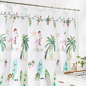 Avanti Linens - Fabric Shower Curtain, Holiday Bathroom Decor (Flamingo Jingle Collection, 72")