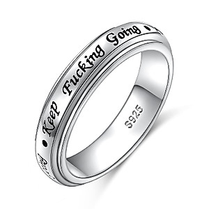 Anxiety Ring For Men Women Keep Going Spinner Ring 925 Sterling Silver Fidget Rings for Anxiety Stress Relieving ADHD Autism Rings Inspirational Band Ring Size 11