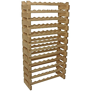 DisplayGifts Modular Stackable Wine Rack Freestanding Wooden Wine Stand Storage Holder, Thick Wood Wobble-Free 8 x 12 Rows Unstained