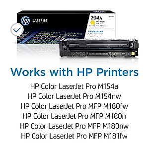 HP 204A Yellow Toner Cartridge | Works with HP Color LaserJet Pro M154 Series, HP Color LaserJet Pro MFP M180, M181 Series | CF512A