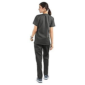 Strictly Scrubs Women’s Scrub Set – Includes V-Neck Top and Elastic Pant (Medium, Pewter)