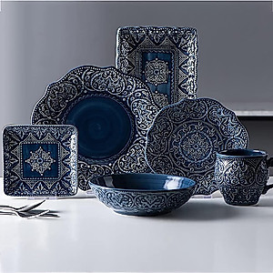 Chip Dinnerware,Kitchen Tableware Set,Ceramics Dinnerware Sets, Plates and Bowls Sets | 12 Pcs Blue Underglaze Dishes Set - Mexican Dinnerware for Restaurant Family Party