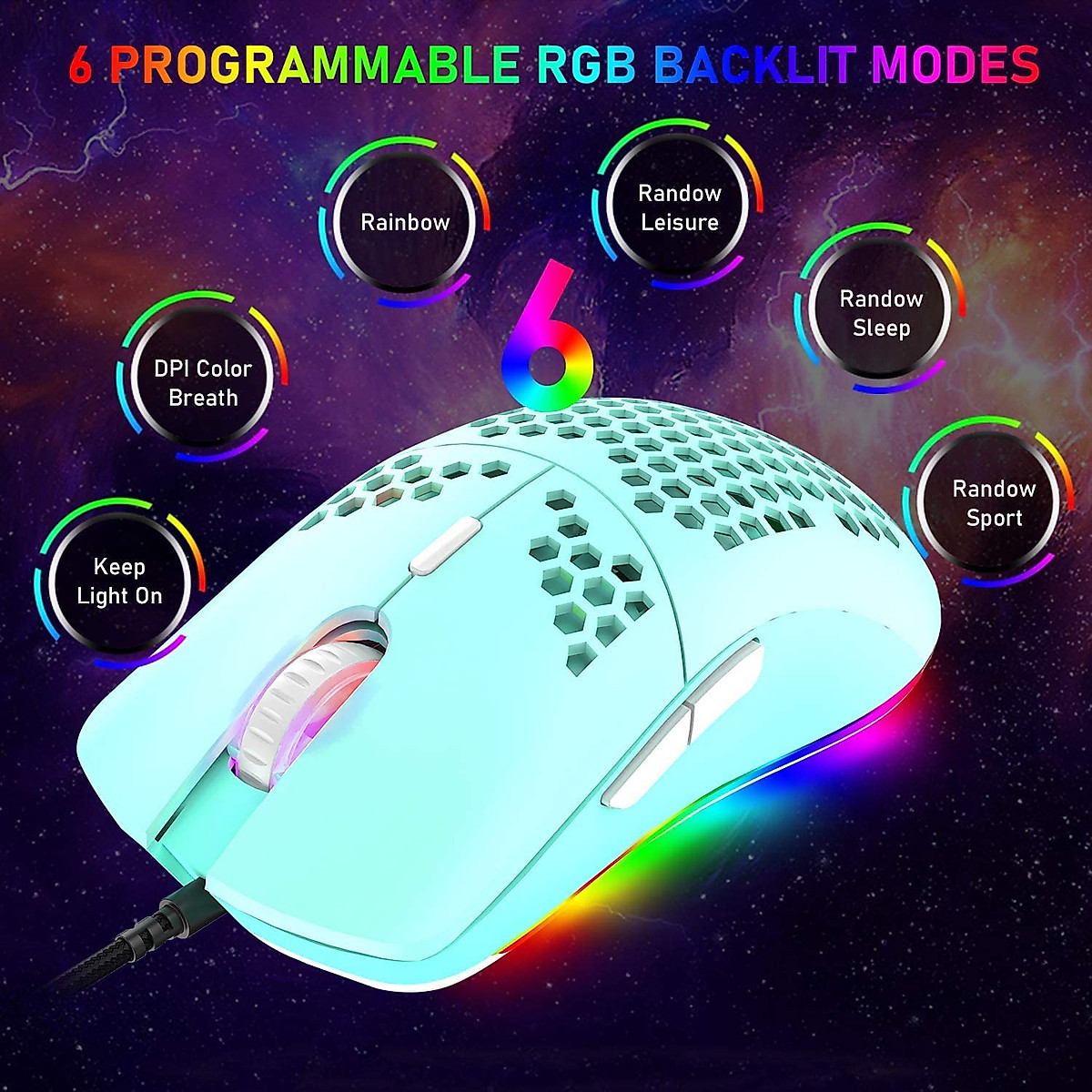 Gaming Keyboard and Mouse,3 in 1 Blue LED Backlit Wired Mechanical Keyboard Black Switch,RGB 6400 DPI Lightweight Gaming Mouse with Honeycomb Shell,Gaming Mouse Pad for PC Gamers(Macaron Green)