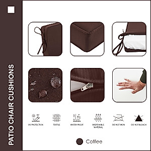 YOOZEKU Patio Chair Cushions Waterproof Outdoor Seat Cushions for Patio Furniture Set of 2 with Ties, 22 x 22 Inch, Coffee