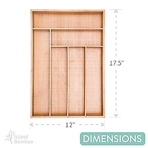 Island Bamboo Drawer Organizer - Wooden Insert Utensil Tray for Kitchen Cutlery, Silverware & Flatware - Great Divider & Organizers for Large Office Drawers, Jewelry Holder & Utensils Separator