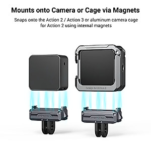 SMALLRIG Magnetic Adapter Mount for DJI Action 4 / Action 3 / Action 2, with Adapter Connection and 1/4” Thread for Osmo Action 3 / Action 2, for Tripod, Selfie, Vlogging, YouTube - 3662