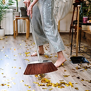 Zerodeko Cleaning Broom Lobby Broom Upright Broom with Long Handle Garbage Cleaning Supply for Sweeping Floor Garages Courtyard Sidewalks Decks Brown