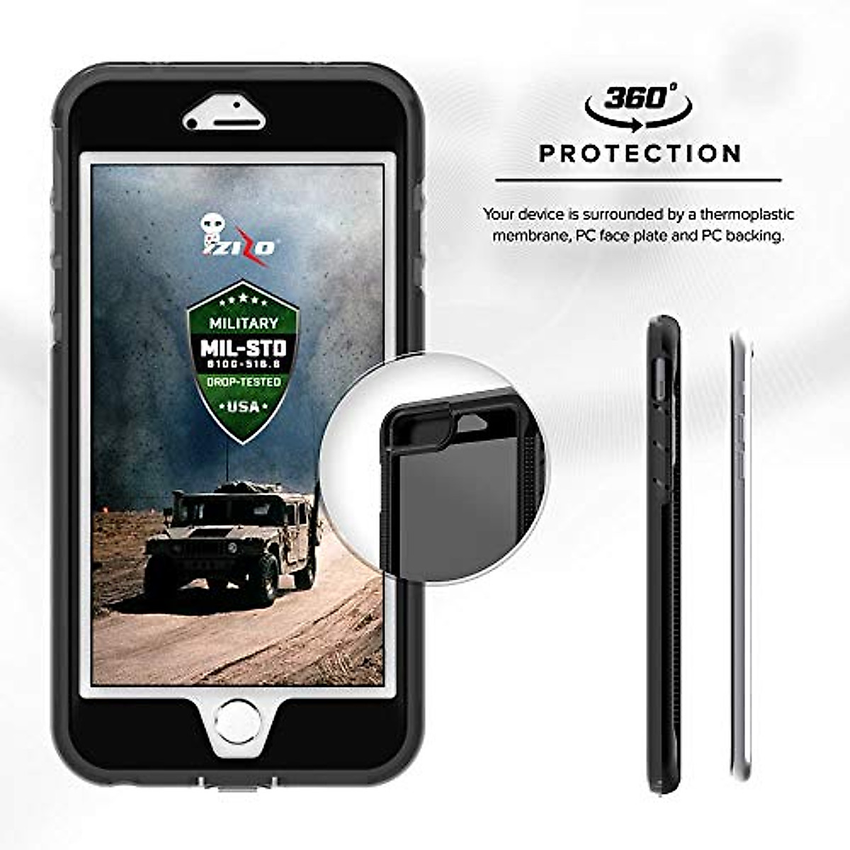 Zizo ION Series for iPhone 8 Plus Case Military Grade Drop Tested with Tempered Glass Screen Protector iPhone 7 Plus 6s Plus Black Smoke