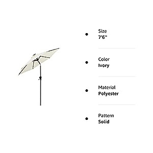 FLAME&SHADE 7.5 ft Solar Powered Outdoor Market Patio Table Umbrella with LED Lights and Tilt, Ivory