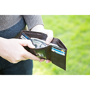 Stealth Mode Trifold Leather Wallet for Men with RFID Blocking (Brown)