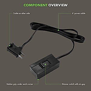 TOPGREENER Table-Top Plug in Dimmer for Table or Floor Lamps, Slide Control, Works with 360 Watt Incandescent/Halogen and 150 Watt Dimmable CFL/LED, Off at lowest dim, 6ft Cord, TGTTDL300-BK, Black