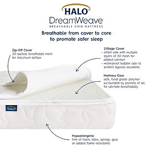 HALO DreamWeave Breathable Mesh Baby Crib Mattress and Aden + Anais Essentials Crib Sheets, White & Briar Rose