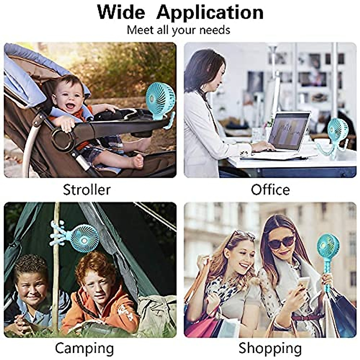 Lalalu Mini Handheld Tripod Stroller Fan 2000mAh Personal Portable Car Seat Flexible Baby Fans USB Battery Powered Desk Fan (Blue)