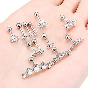 Vsnnsns 16G Cartilage Earrings Tragus Earrings for Women Silver Stainless Steel Forward Helix Earrings Stud Lip Rings Labret Monroe Medusa Barbells Studs Body Piercing Jewelry for Women Men