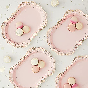 24-Pack Pink Disposable Serving Trays, Gold Foil Polka Dotted Party Platters for Wedding, Birthday, Tea Party, Brunch Decorations, Table Centerpiece, Home Decor (9x13 in)