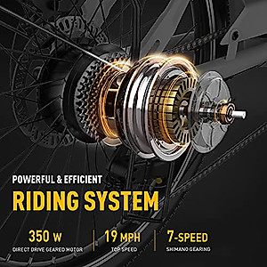 Heybike Cityscape Electric Bike 350W Electric City Cruiser Bicycle Up to 40 Miles Removable Battery, Shimano 7-Speed and Dual Shock Absorber, 26" Electric Commuter Bike for Adults