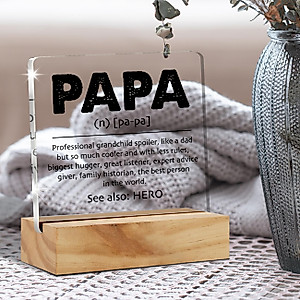 Gifts for Papa Grandpa Grandfather, Papa Definition Desk Decor Acrylic Desk Plaque Sign with Wood Stand Home Office Desk Sign Keepsake Father's Day Present