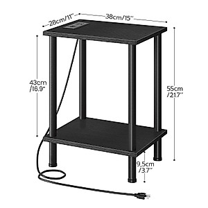 HOOBRO Side Table with Charging Station, Set of 2 End Tables with USB Ports and Outlets, Nightstand with 2-Layer Storage Shelves for Small Spaces, Living Room, Bedroom, Black BK09UBZP201