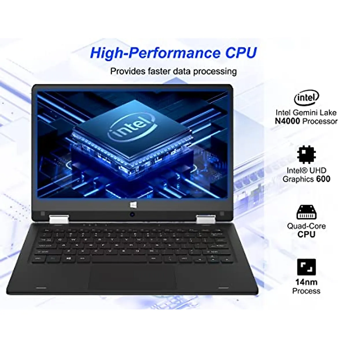 MELIUNA 2 in 1 Laptop Computer, 11.6" Touchscreen FHD Display, Intel Celeron N4000, 4GB DDR4, 128GB eMMC, Intel UHD Graphics 600, Window 11 Laptop, Quad-Core, USB3.0, Supports 1TB SSD Espandsion