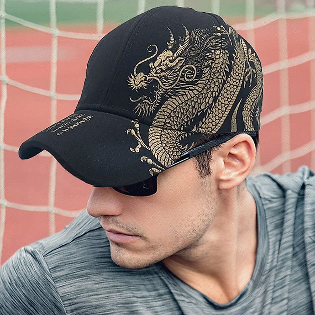 ZRSYH Baseball Cap Chinese Dragon Hat Embroidered Hats Stylish Hip Hop Hats Adjustable Baseball Cap Retro Chinese Style Baseball Cap,Black