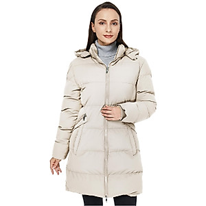 WenVen Women's Heavy Winter Coat Thicken Outerwear Long Hooded Puffer Jacket with Removable Hood (Beige,M)