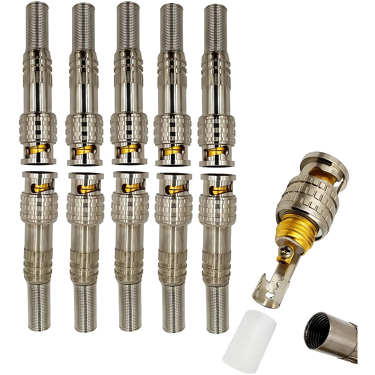 AIMHD 10 Pack BNC Male Connectors RG59 RG6 Screw-on Gold Plated Coaxial Terminal for CCTV Security Surveillance Camera Video Cables