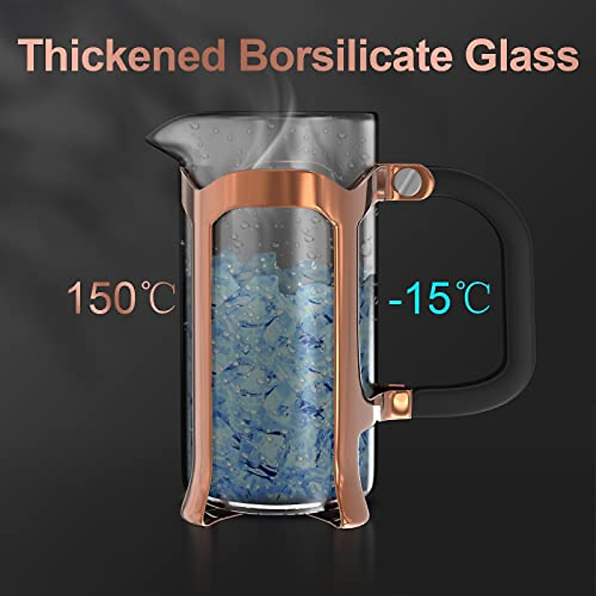 EAXCK French Press Coffee Maker, Stainless Steel Small French Press 12 oz Glass 4 Level Filtration System, Durable Heat Resistant Borosilicate Coffee Presser Single Cup