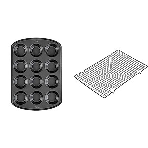 Wilton Perfect Results Premium Non-Stick Bakeware Cupcake Pan (12-Cup) and Cooling Rack