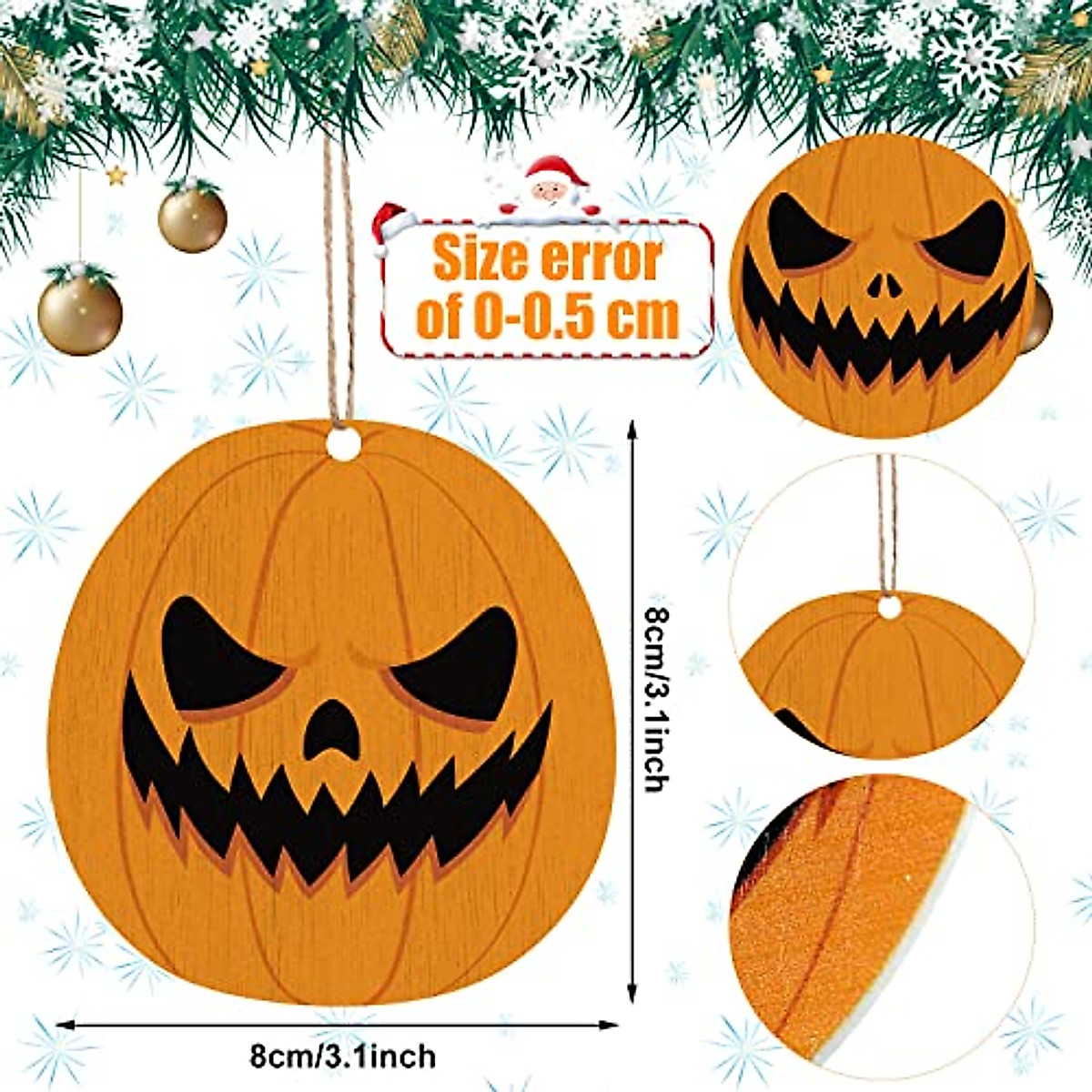 Qiyaz 36 Pcs Wooden Christmas Tree Decorations Pumpkin Copper Hanging Wooden Ornament Decorations White Orange Pumpkin Christmas Tree Party Supplies
