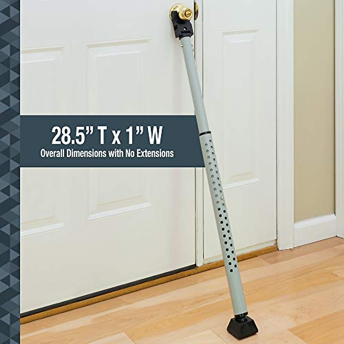 SABRE Adjustable Door Security Bar with Vibration Detecting Alarm, 115dB Alarm Audible Up To 1,100 Ft (335 m), Adjusts To Fit Most Hinged & Sliding Doors, Rubberized Foot for Strong Grip, Collapsible