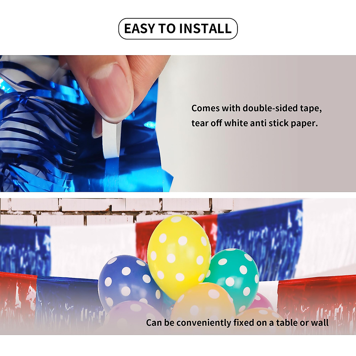 4th of July Decorations 4 Pack Tinsel Foil Fringe Garland Curtains Streamers Hanging Red White Blue Fringe Backdrop Banner for Parade Floats Decorations 4th of July America Patriotic Day Memorial Day