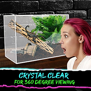 Tarantula Enclosure XL (10”x7”x14”) Reptile Terrarium w/Sliding Magnetic Door-Great Reptile Tank for Terrestrial or Arboreal Animals- Acrylic Terrarium for Juvenile or Adult Spiders- Hermit Crab Cage