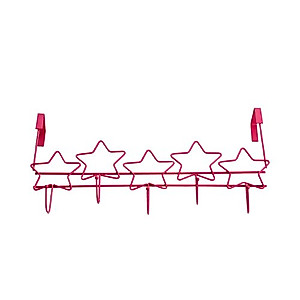 Southern Homewares Over The Door 5 Hanger Hooks Storage Organizer Rack, Pink Stars
