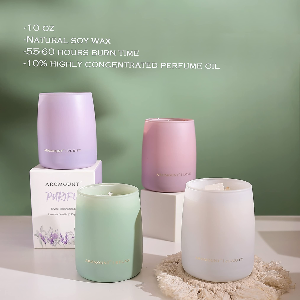 Lavender Vanilla Scented Candle with Crystal Inside,Luxury Candle Gift for Women,10oz Crystal Natural Soy Candle,Spiritual Aromatherapy Candle for Home Scented | Purify