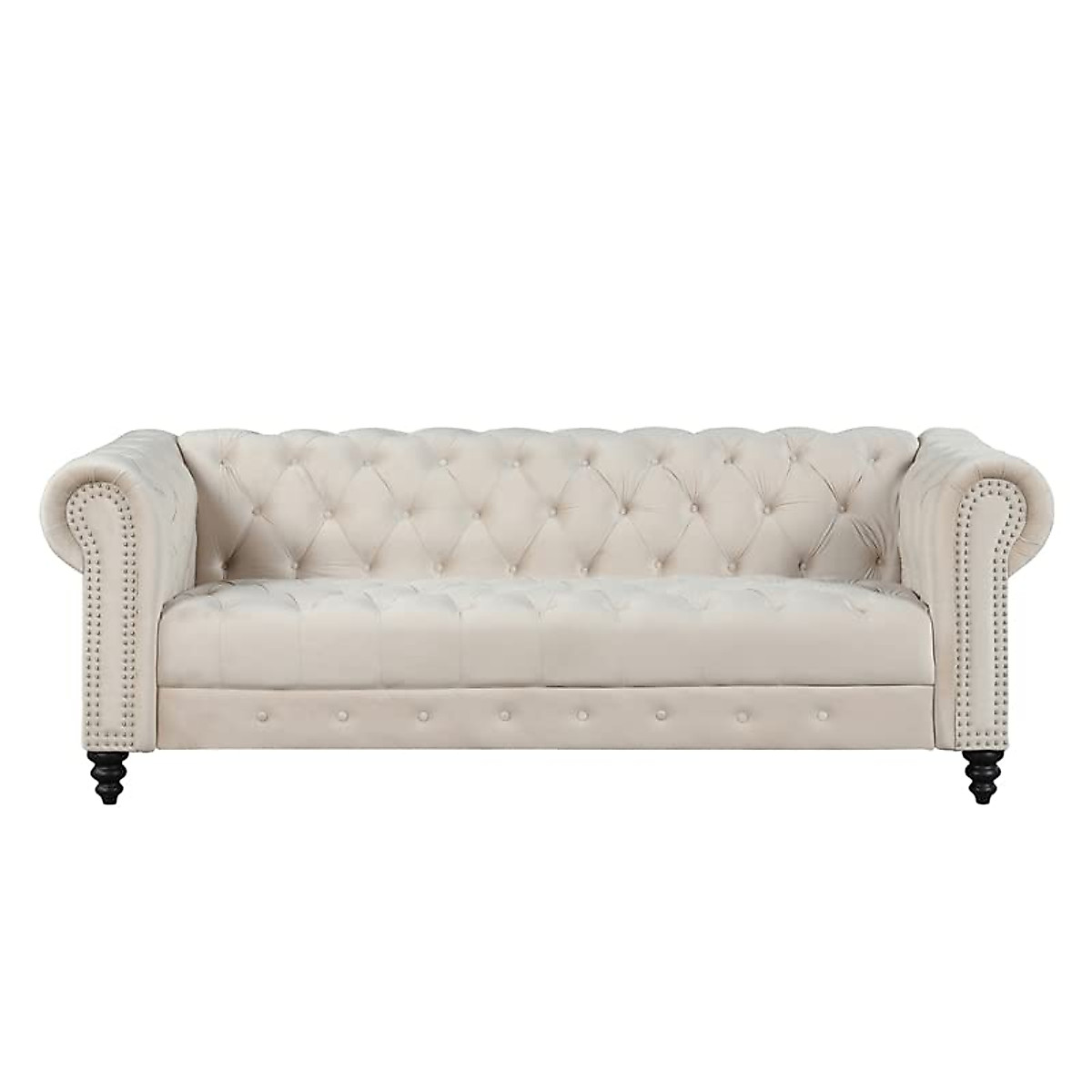 RN Furnishings Chesterfield 89" Button Tufted Velvet Fabric Sofa-Beige