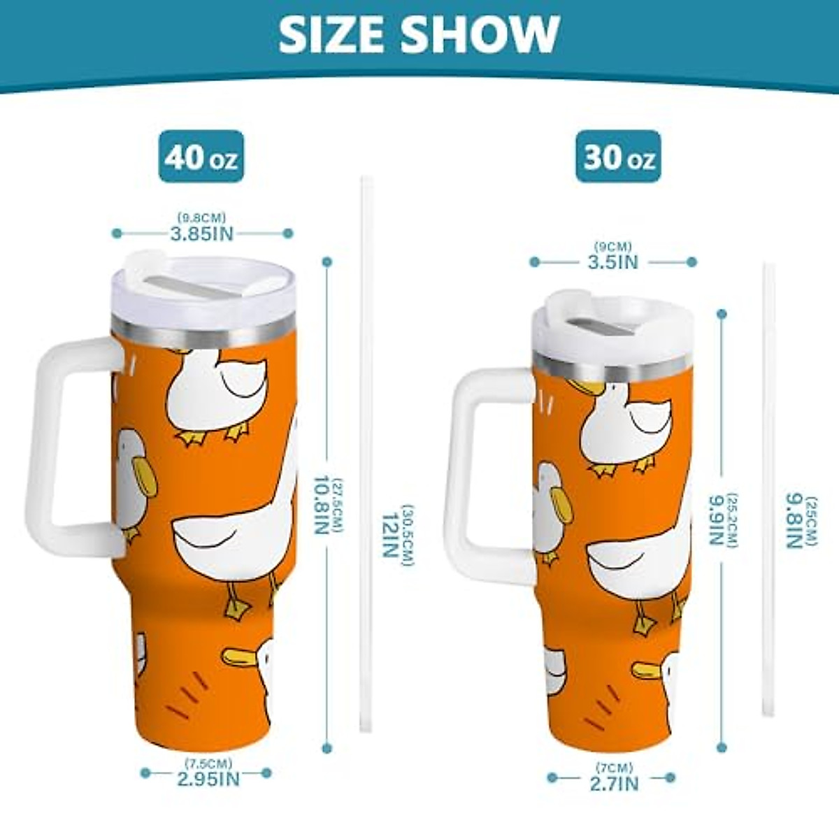 MCHIVER Cartoon Duck Orange 30 oz Tumbler with Handle and Straw Stainless Steel Vacuum Water Bottle Leak-proof Travel Coffee Mug Insulated Water Bottle for Water Iced Tea Coffee