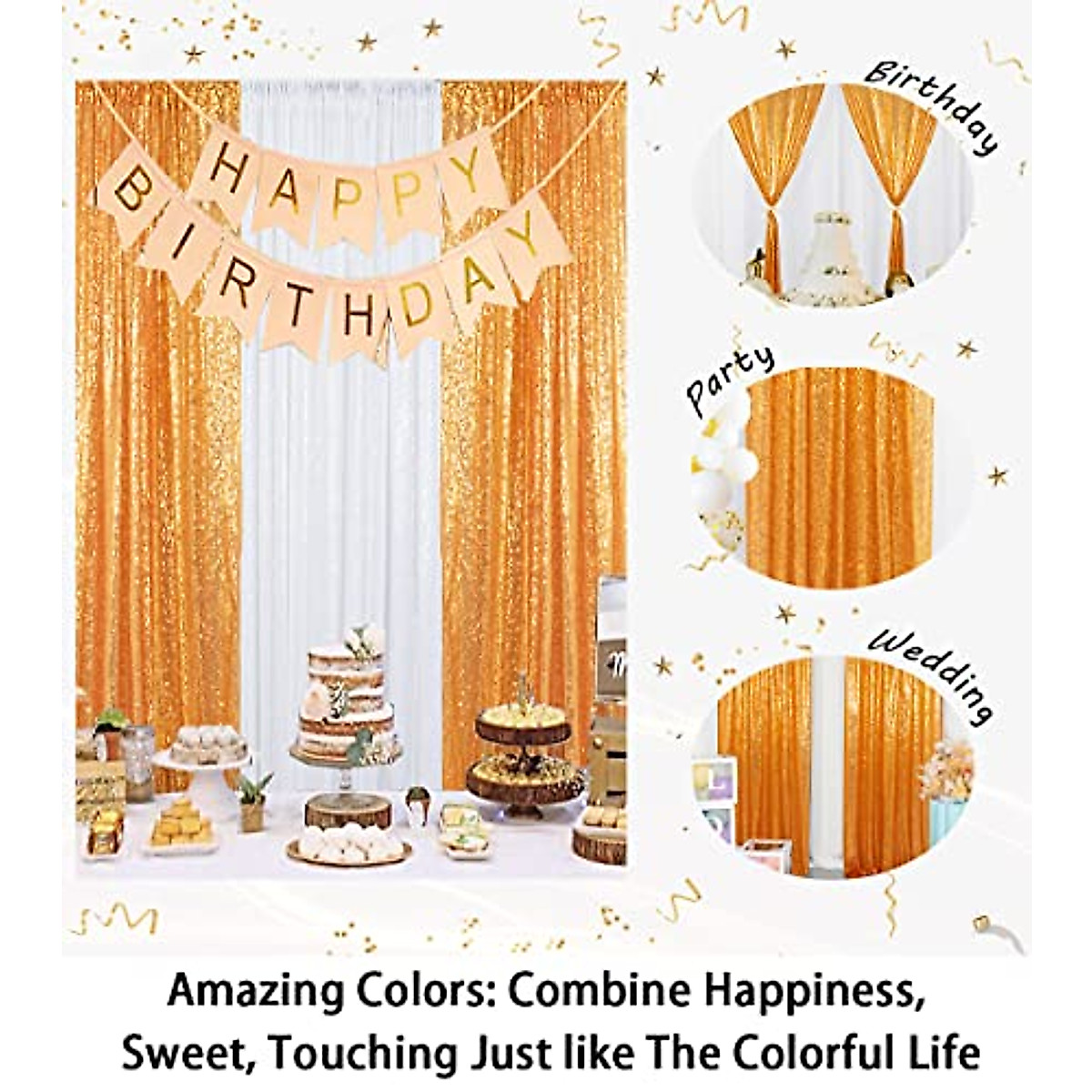 Sequin Curtains 2 Panels 2FTx8FT Gold Glitter Backdrop Gold Sequin Photo Backdrop Wedding Pics Backdrop Y1121