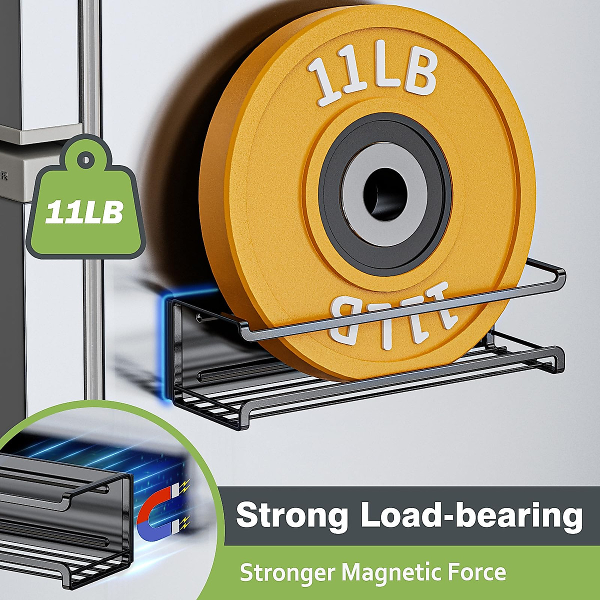 Bunoxea Magnetic Spice Rack Organizer for Refrigerator，Moveable Strong Magnetic Shelf with 4 Removable Hooks，Metal Kitchen Organizer For Space Saver (4 Pack Black)