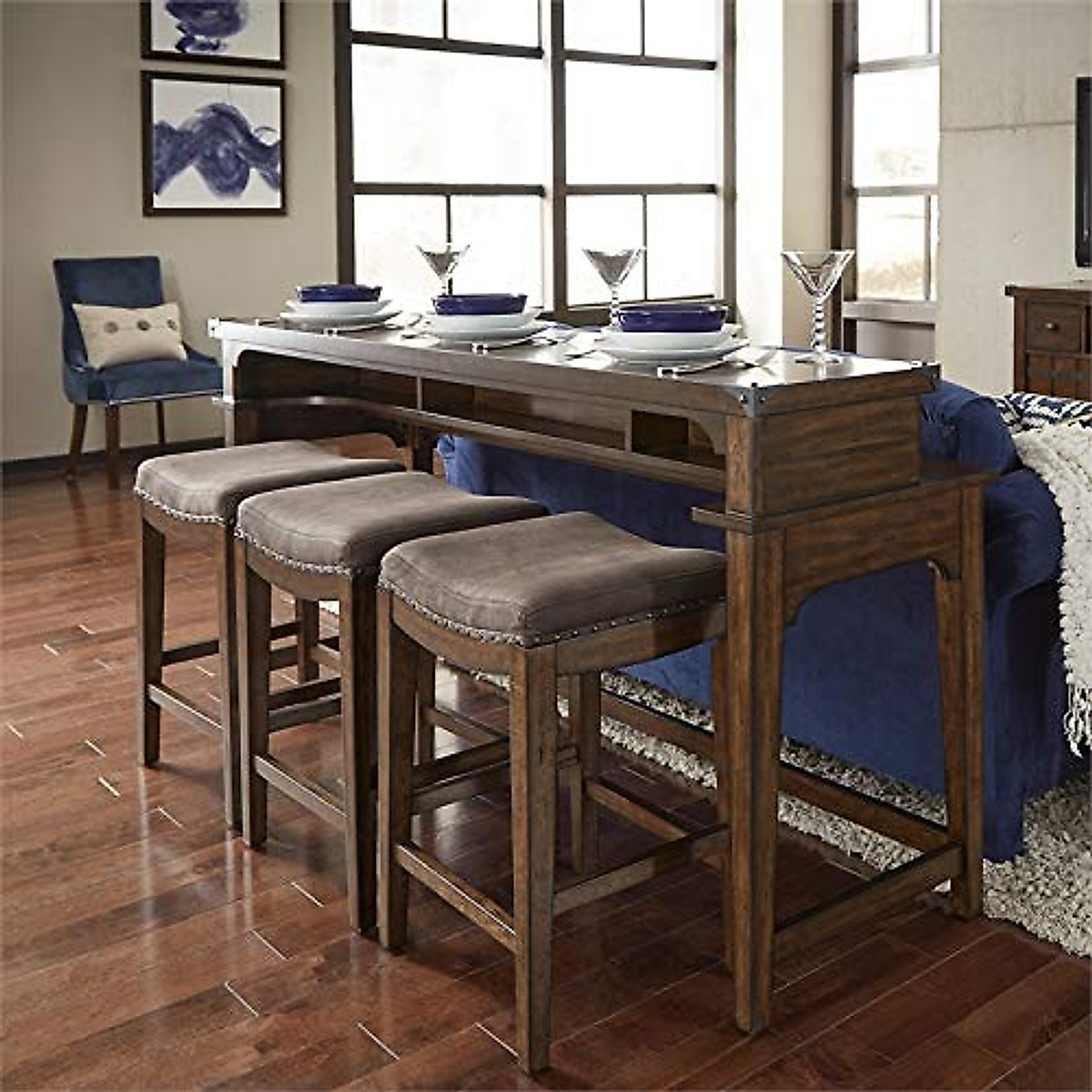 Liberty Furniture Aspen Skies Medium Brown 4 Piece Console Set (1-Console 3-Stools)