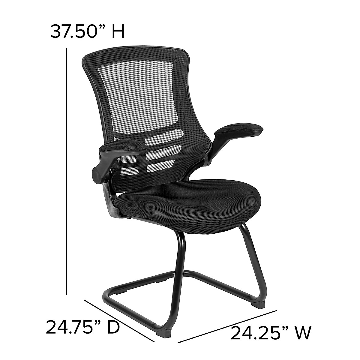 EMMA + OLIVER Black Mesh Sled Base Side Reception Chair with Flip-Up Arms-Office Waiting Room