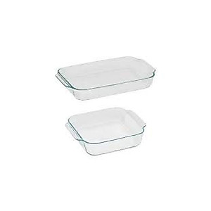 Pyrex Basics Clear Glass Baking Dishes - 2 Piece Value-Plus Pack - 1 Each: 3 Quart Oblong, 2 Quart Square