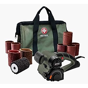 RESTORER Drum Sander Tool for Woodworking, Surface Conditioning, Buffer Polisher, Paint Stripper Remover, WR351K2 Variable Speed with vac attachment, Tool Bag, OHIO family business, 11 x 7 x 7 inches
