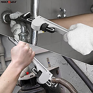 MAXPOWER 14-Inch Pipe Wrench, 40% Lighter Aluminum Plumbing Wrench, Heavy Duty Straight Pipe Wrenches Jaw Max Capacity 2 inch
