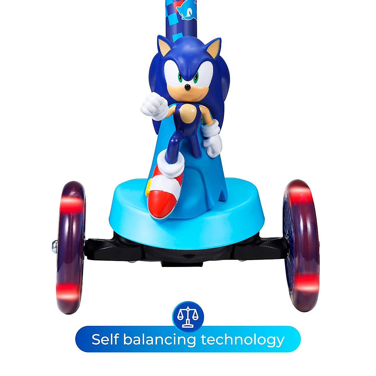 Sonic The Hedgehog 3D Kick Scooter for Kids, Self-Balancing 3 Wheeled Light Up Scooter with Extra Wide Anti-Slip Deck, Rear Brake, Lean to Steer, Lightweight Design, for Kids 3 and up, 75 LB Limit