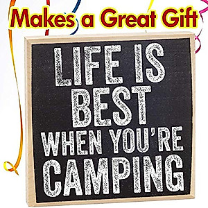 Decor Wooden Sign - Life is Best When You're Camping - Rustic Wooden Sign - Little Signs with Sayings - Camping Signs, Camper Decorations for Inside, Great RV Decor and Camping Signs Gift for Campers